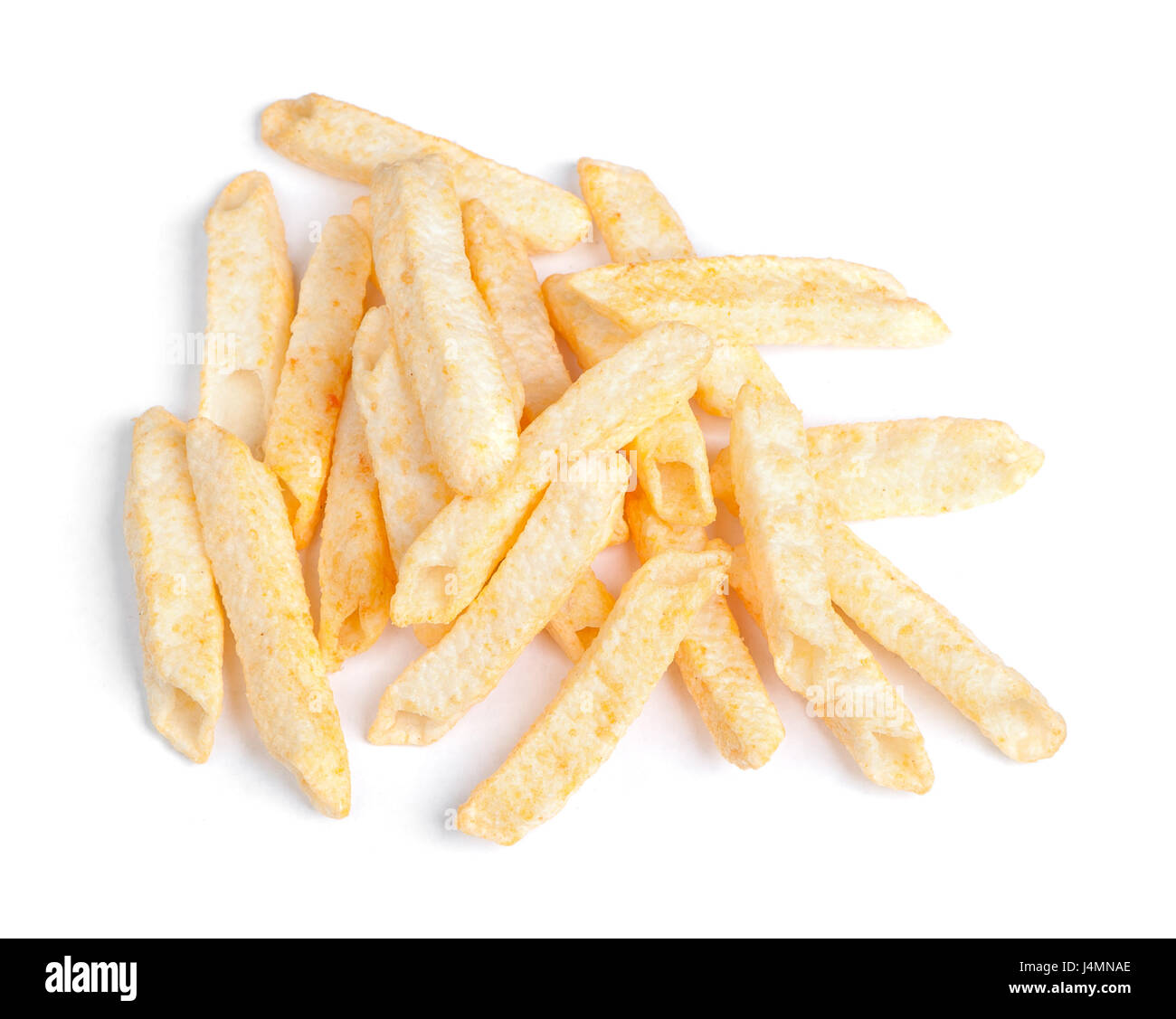 Heap of cheese puff sticks isolated on white background Stock Photo - Alamy