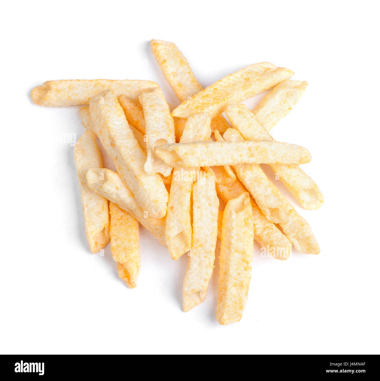 Heap of cheese puff sticks isolated on white background Stock Photo - Alamy