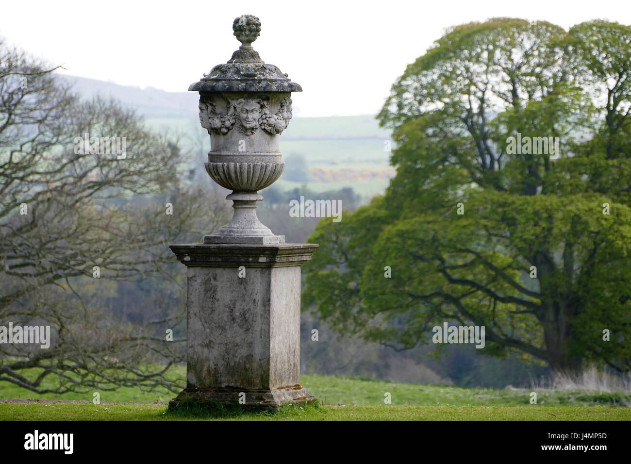 Stone Urn sculpture in the gardens of Wallington Hall, Northumberland ...