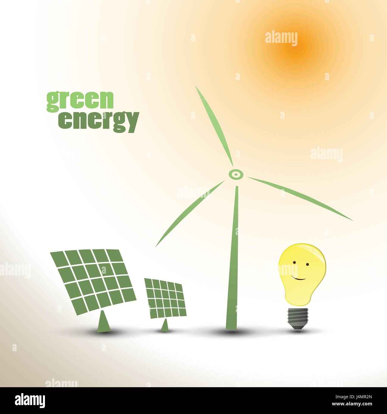Green Eco Energy Design Template with Solar Power Plant and Wind ...