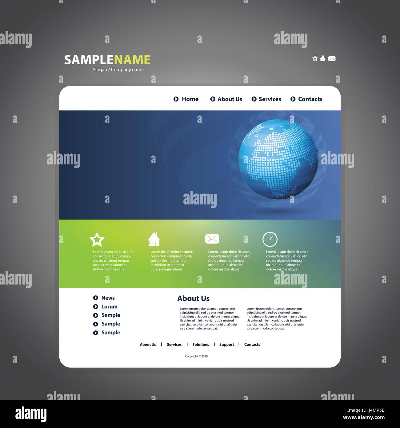 Green and Blue Colored Website Template with Globe Design in Editable ...