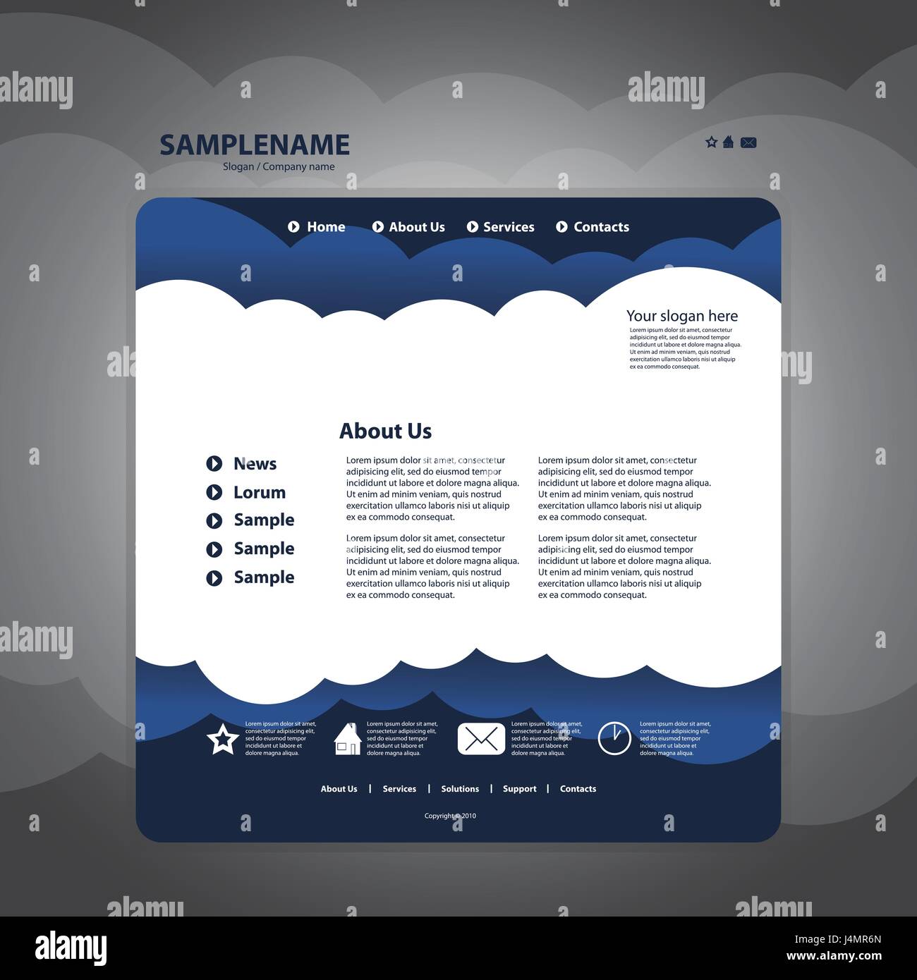 Blue Website Design Template with Clouds in Freely Scalable and ...