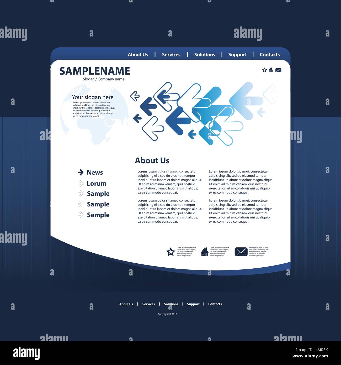 Blue Business Website Design Template with Arrows in Freely Scalable ...