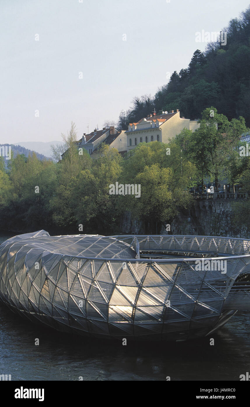 Austria, Styria, Graz, 'island in the Mur' Europe, town, river, the Mur ...