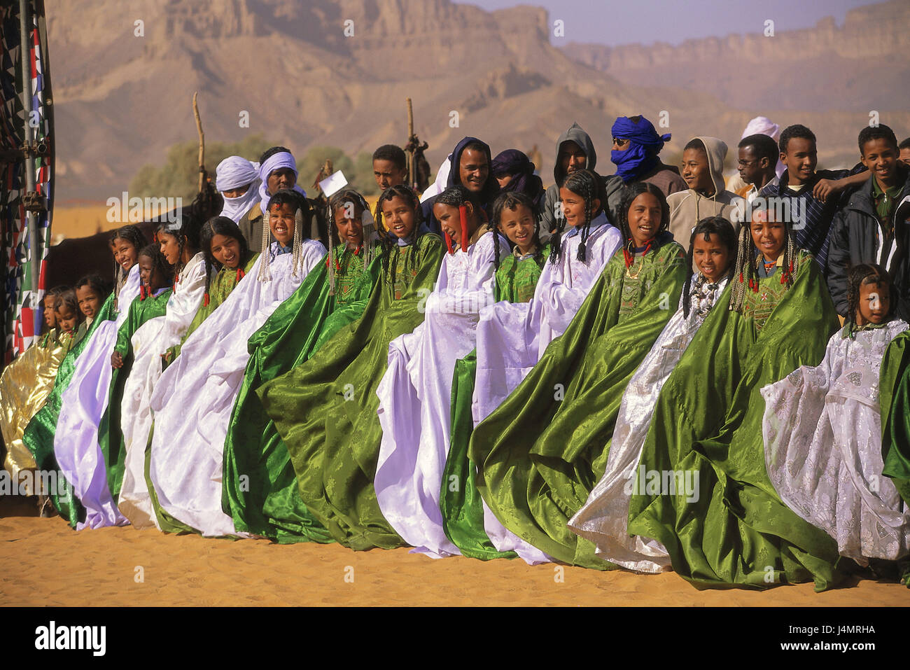 Libya, desert Sahara, region of Fessan, Ghat, Tuareg festival, women, sing, spectators, no model ...