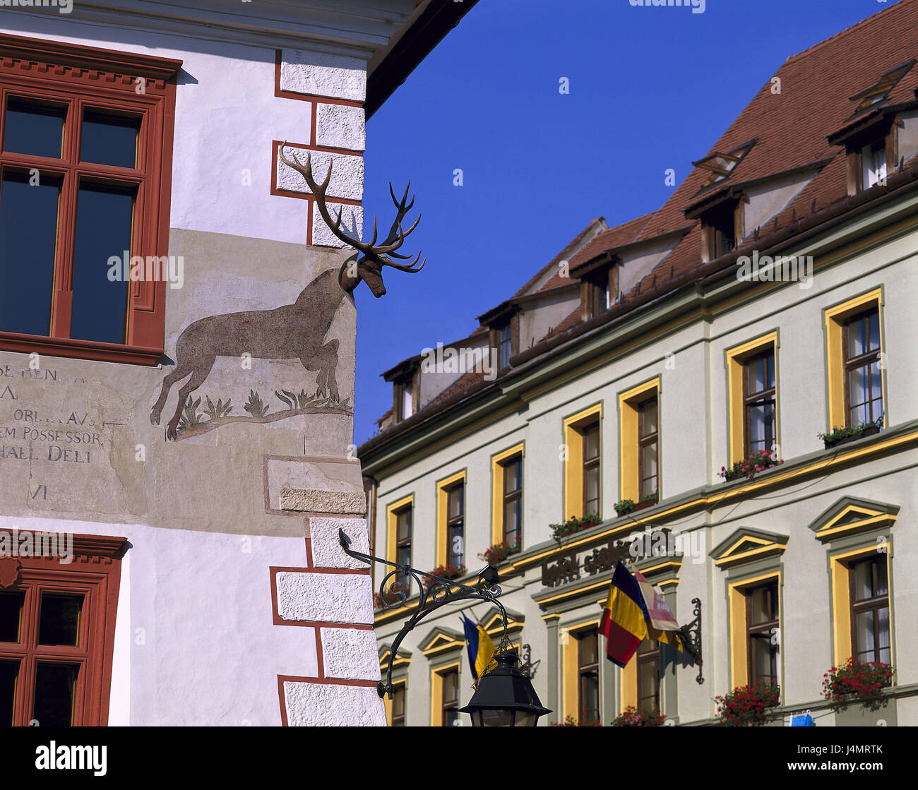 Romania, Transylvania, Sighisoara, lane, to house, painting, deer ...