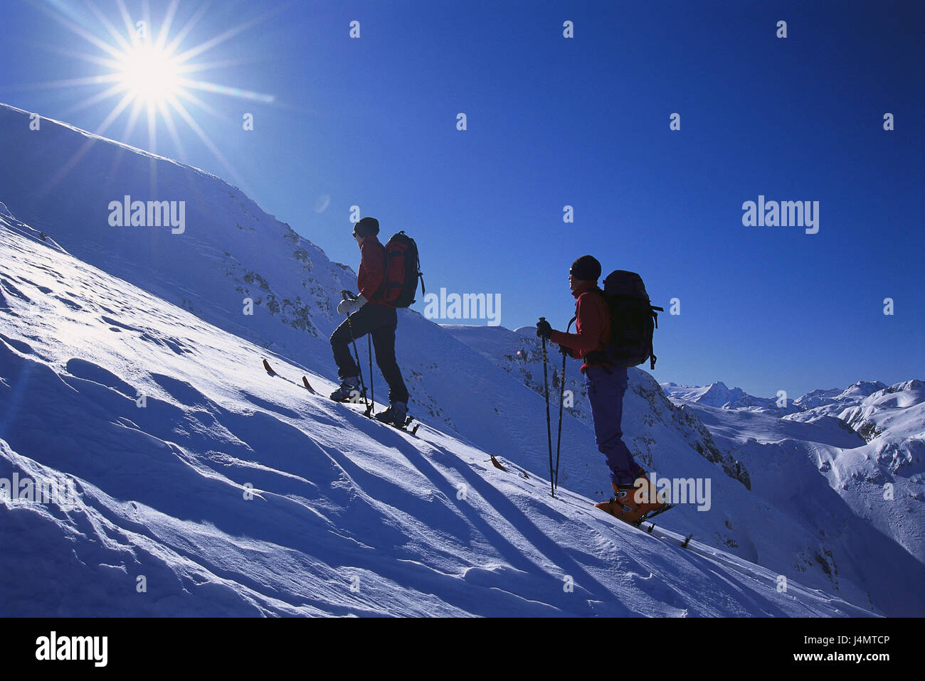 Germany, Berchtesgadener country, mountains, ski tour walker, back view ...