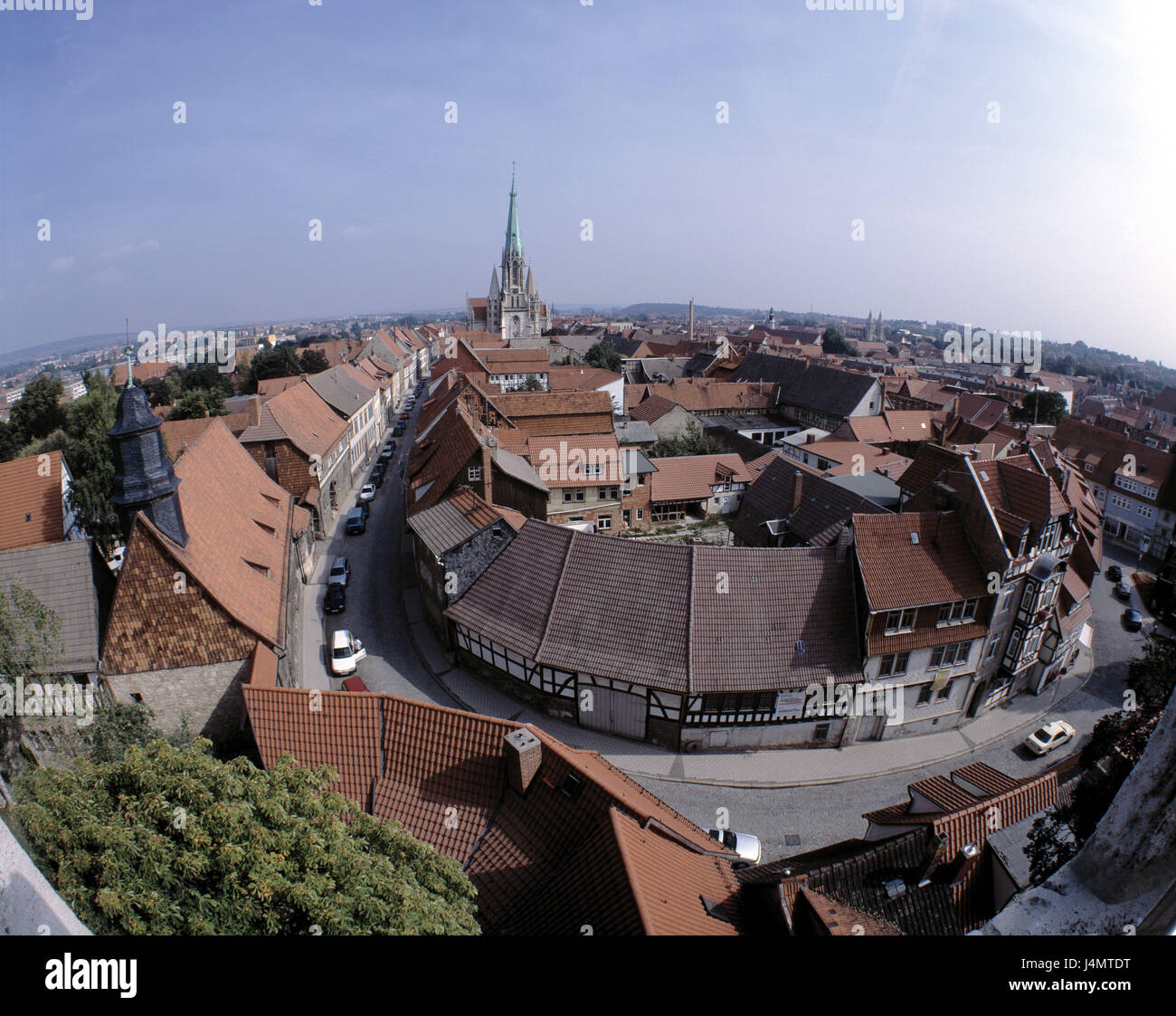 Germany, Thuringia, Mulhouse, town overview, church Europe, town ...