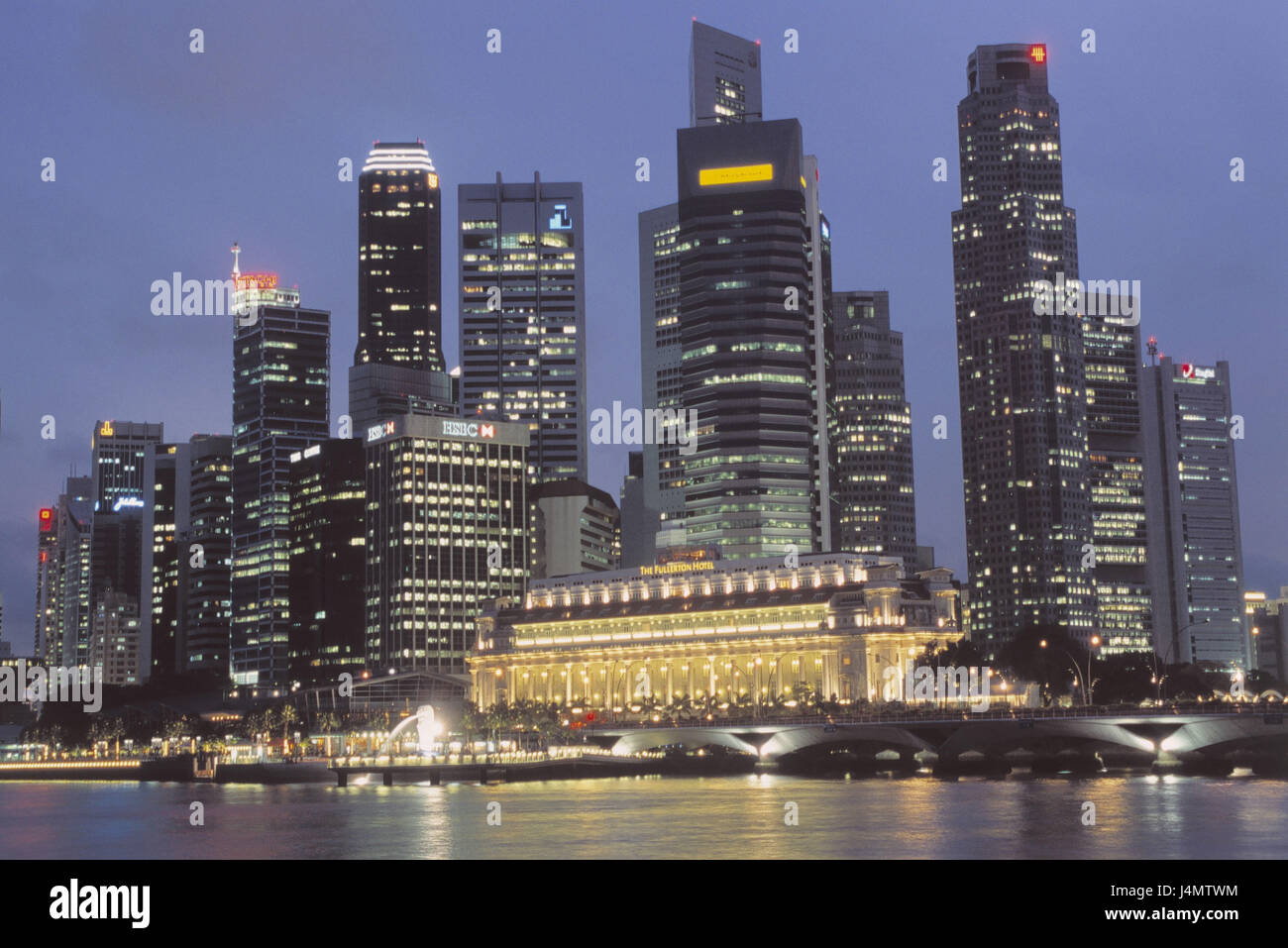 Singapore, town, Marina Bay, skyline, evening Asia, South-East Asia ...