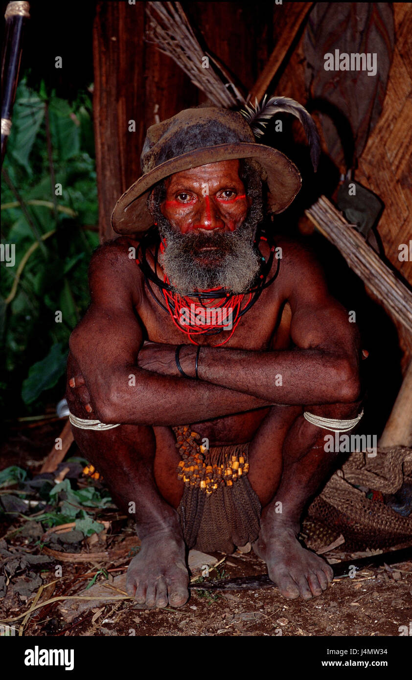 Papua New Guinea, man, Huli strain, care, facial painting, jewellery ...