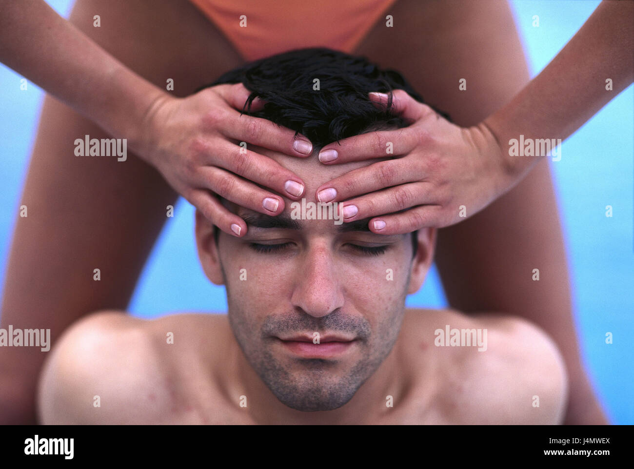Woman, stand, man, sit, facial massage, portrait , couple, young, touch ...