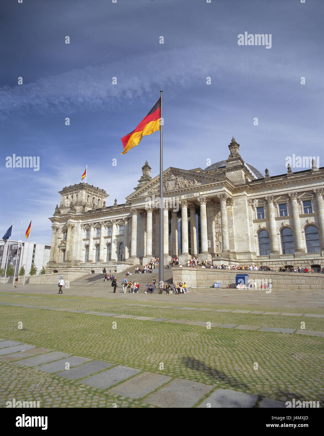 Germany, Berlin, Reichstag building, national flag, visitor only ...
