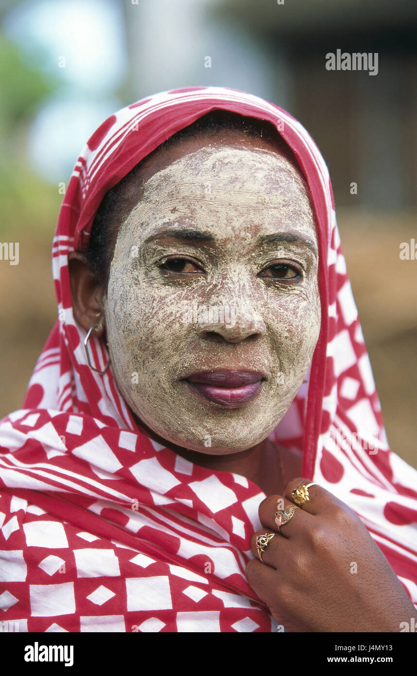 The Comoro Archipelago, island Anjouan, Mutsamudu, woman, mask ...