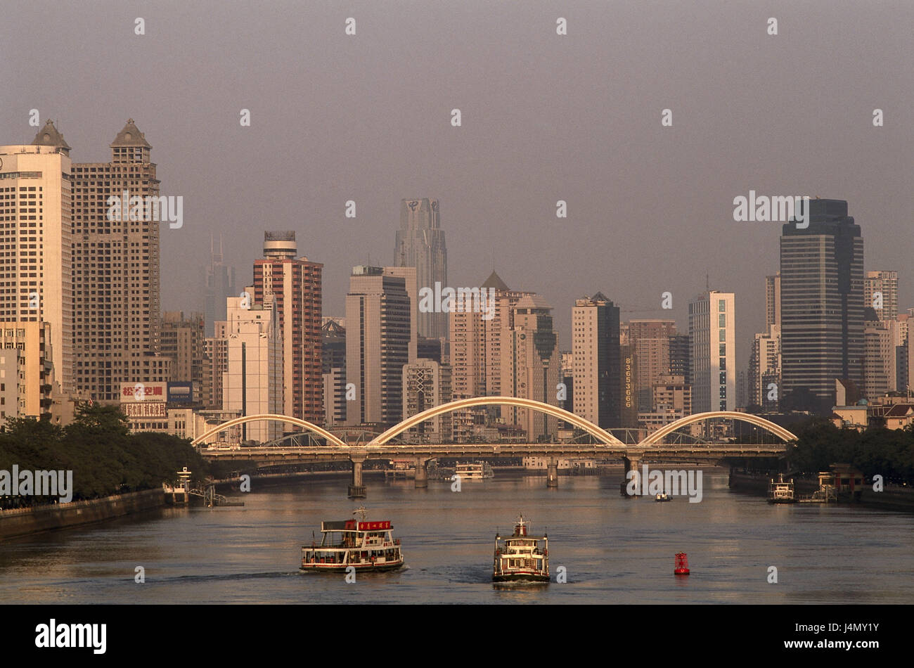 China, Guangdong Province, canton, town view, high rises, Pearl River ...
