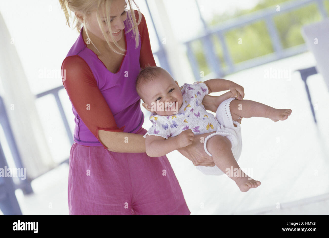 Mother, play, lift, baby, happily, summers infant, 6 months, child ...