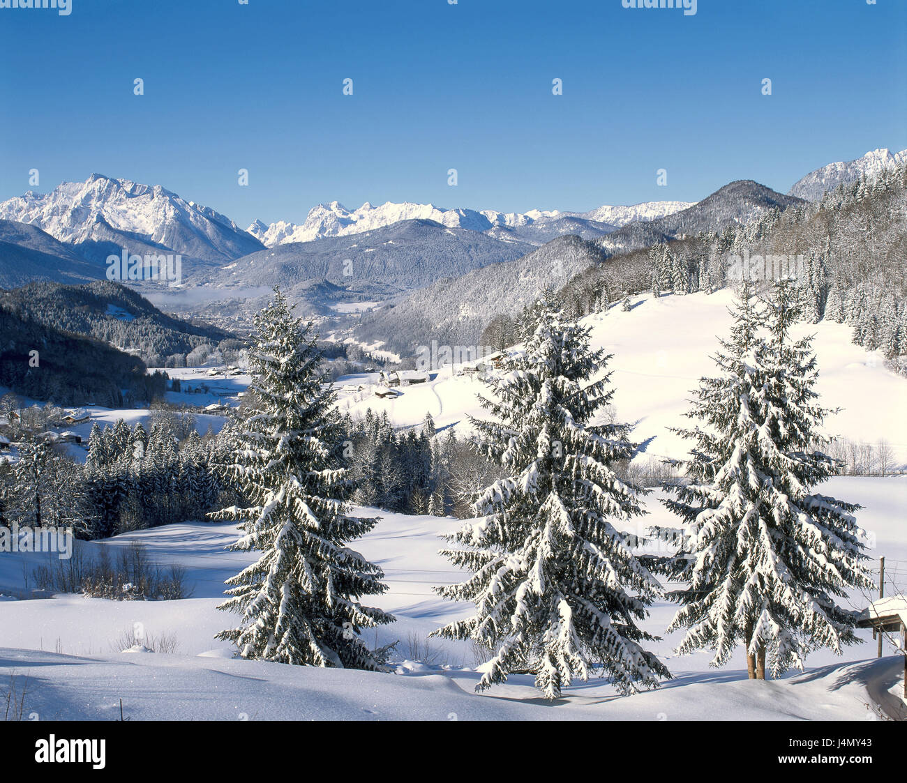 Germany, Berchtesgadener country, Oberau, local overview, winter Europe ...