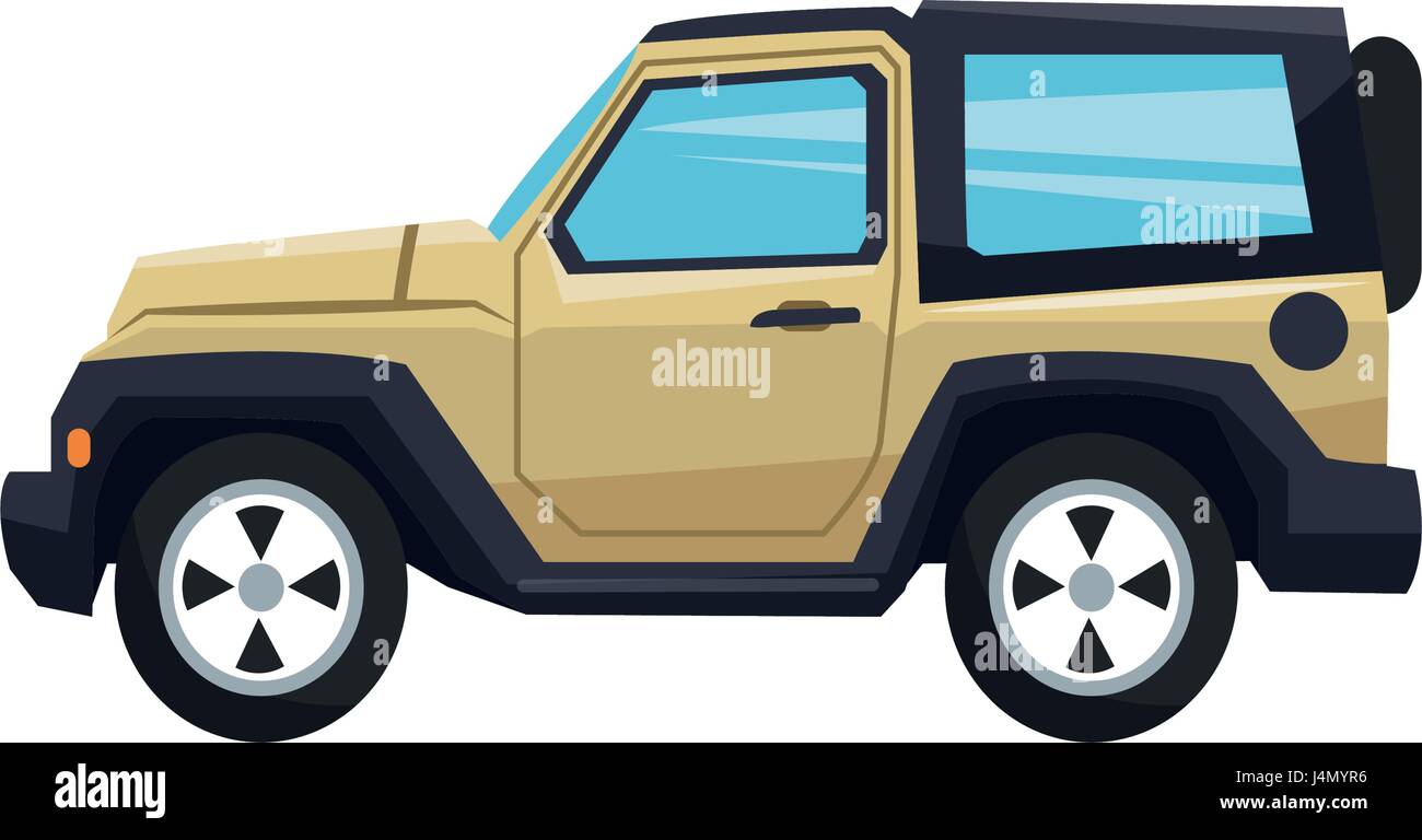 Vector modern retro yellow jeep background. Tourism design.Travel by ...
