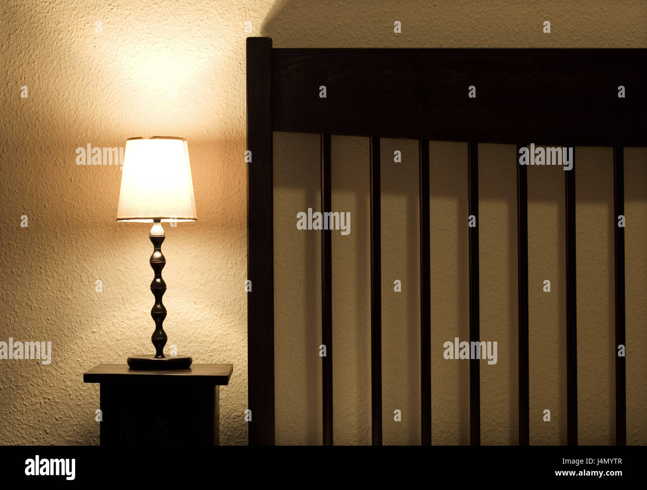Bedroom, bed, bedside table, detail, standard lamp Stock Photo - Alamy