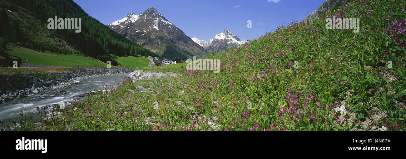 Austria, Tyrol, Paznauntal, Galtür, spring meadow, brook, mountain ...
