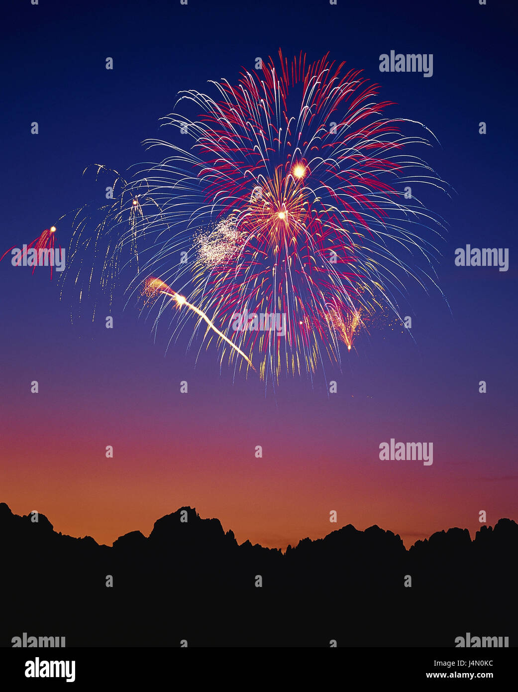 Austria, Tyrol, Wilder Kaiser, silhouette, evening sky, fireworks, alps ...