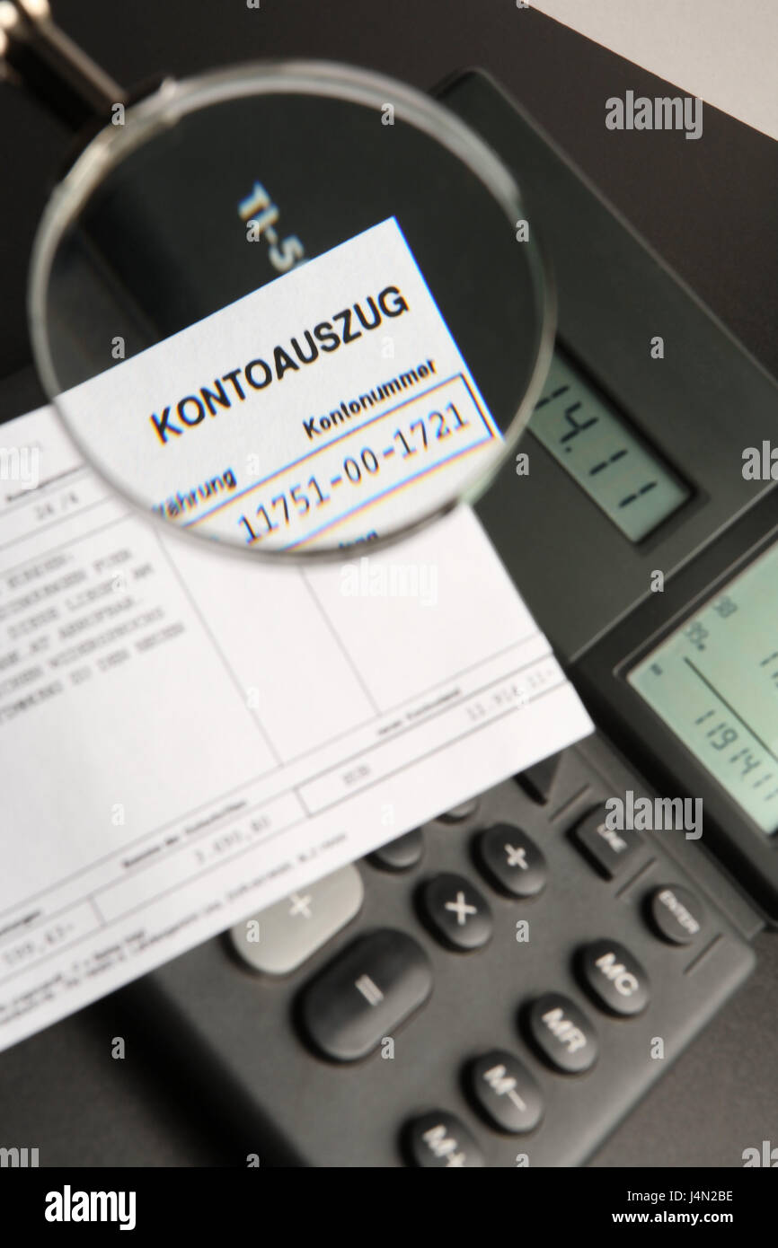 Bank statement, loupe, electronic calculator, detail, loupe, account ...