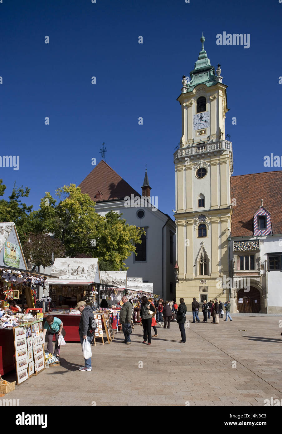 Slovakia, Bratislava, main square, church, market stalls, tourists ...