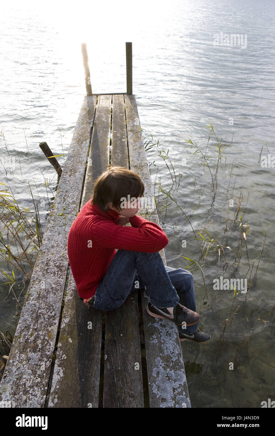 Teenagers, boy, bridge, sit, sadly, people, teenager's boy, pullover ...