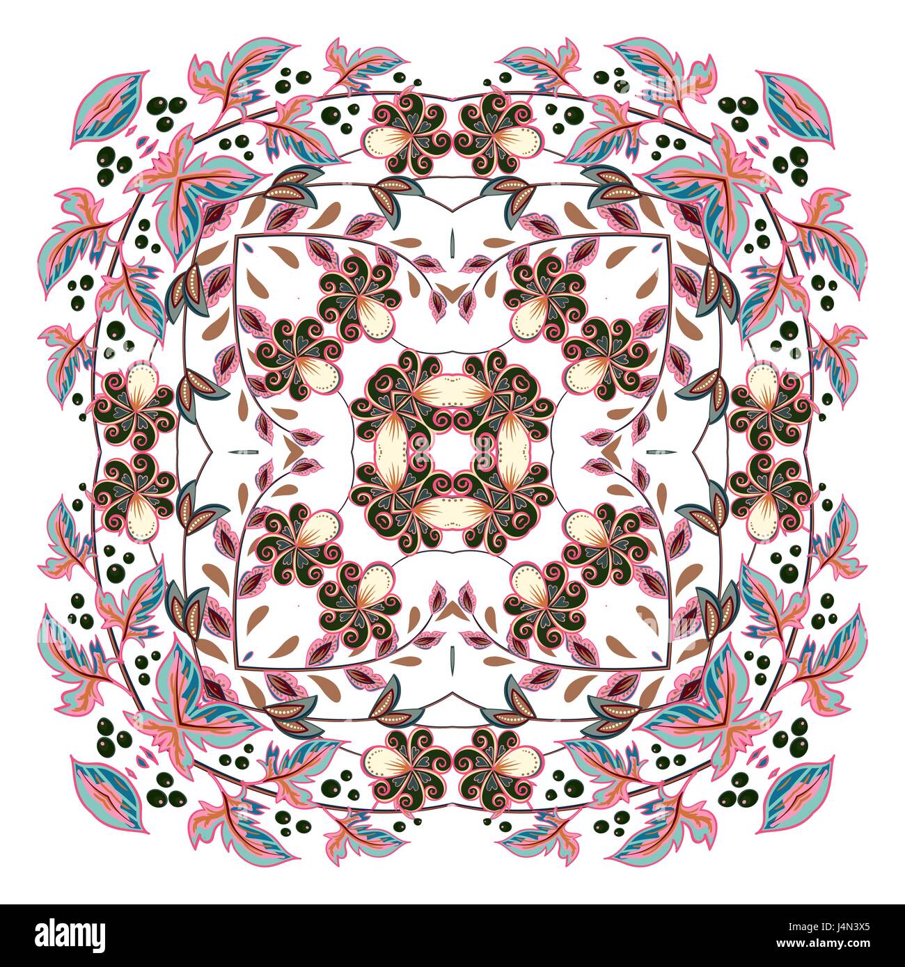 Design for square pocket, shawl, textile. Paisley floral pattern ...