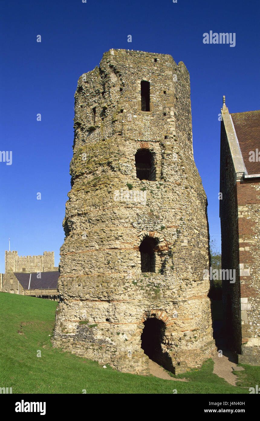 Great Britain, England, Kent, Dover, Dover Castle, tower, ruin Stock ...