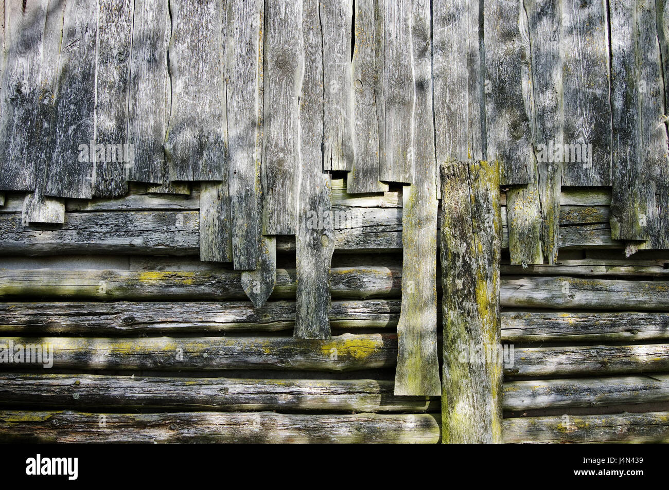 wooden hut, facade, weather-beaten, detail, steelworks, barn, wooden ...