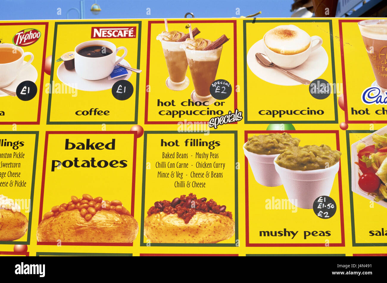 Great Britain, England, Lincolnshire, Skegness, restaurant, sign, menu ...