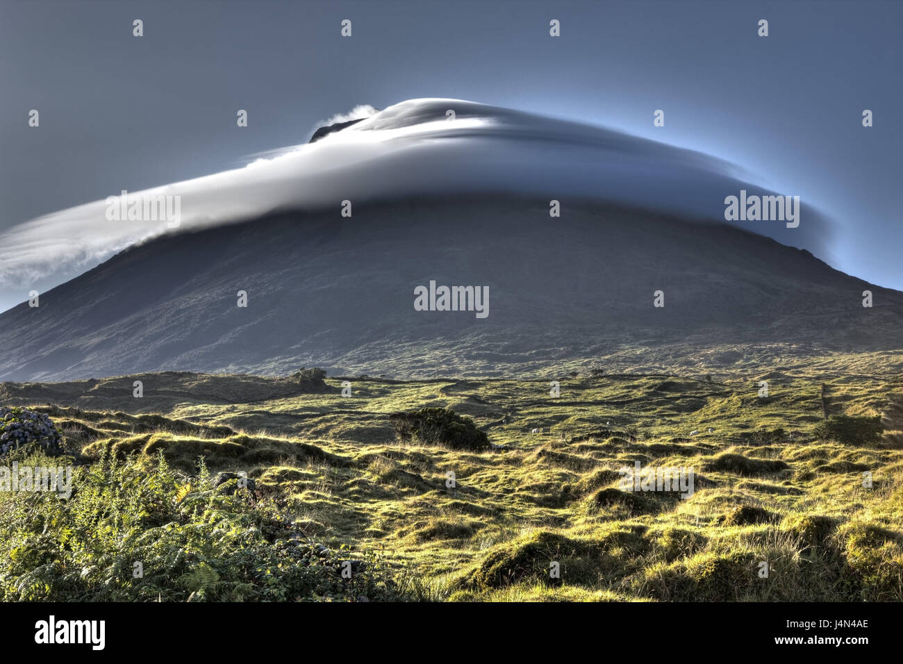 Portugal, island Pico, volcano mountain Pico Alto, clouds Stock Photo ...