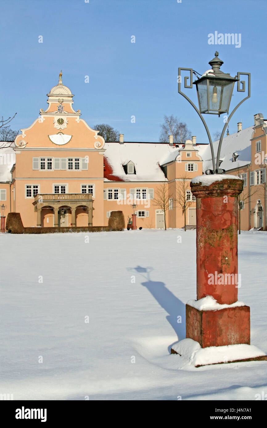 Germany, Hessen, Darmstadt, hunting seat crane's stone, winter, lock ...