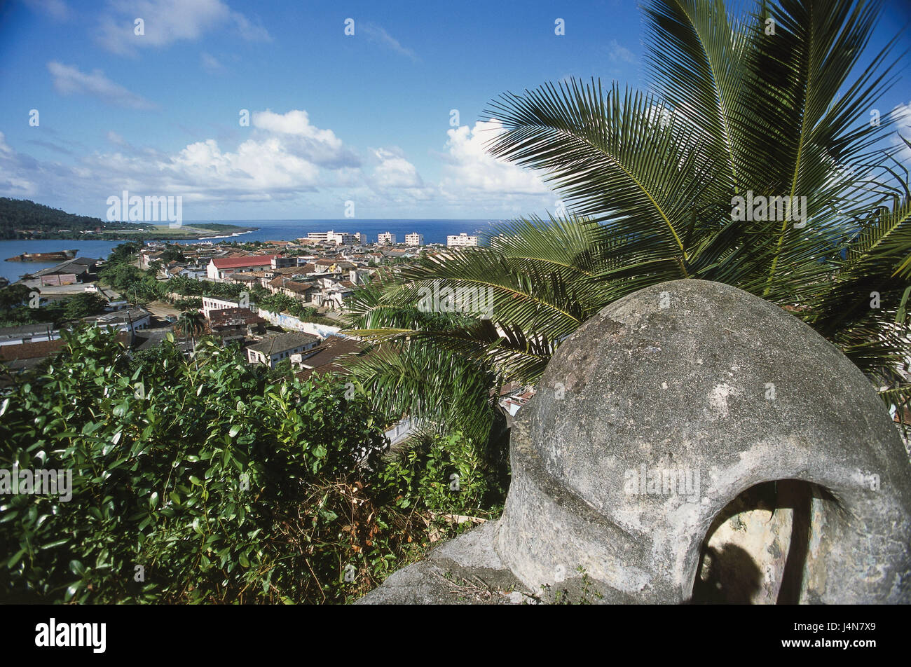 Cuba, Baracoa, local overview, coast, Central America, village, houses ...