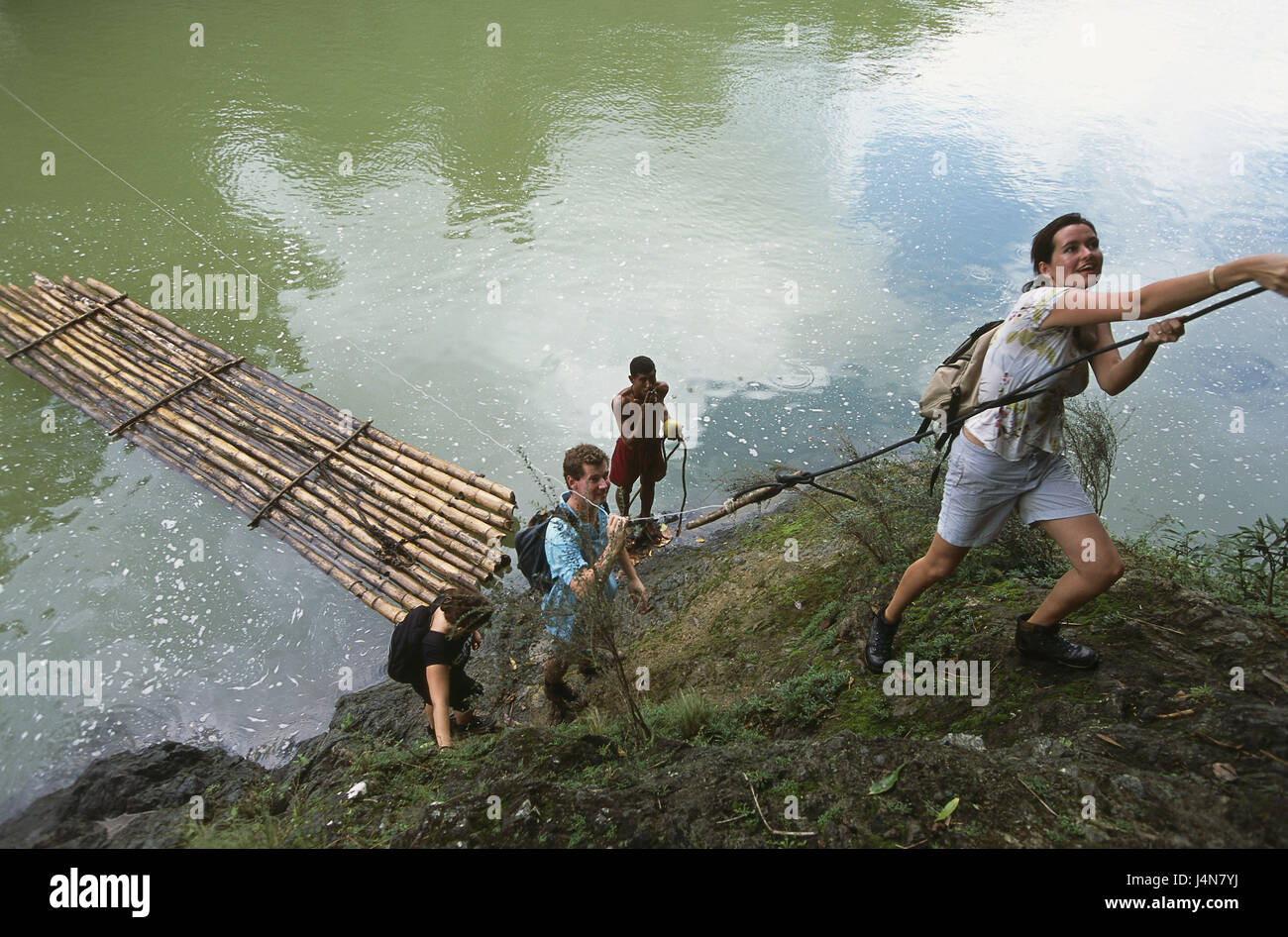 Cuba, Baracoa, river, bamboo raft, tourist, excursion, no model release ...