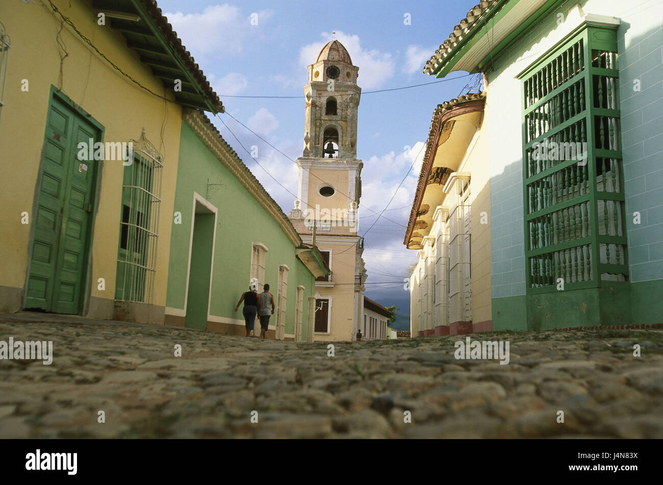Cuba, Trinidad, plaza Mayor, Lane, Church, Central America, terrace ...