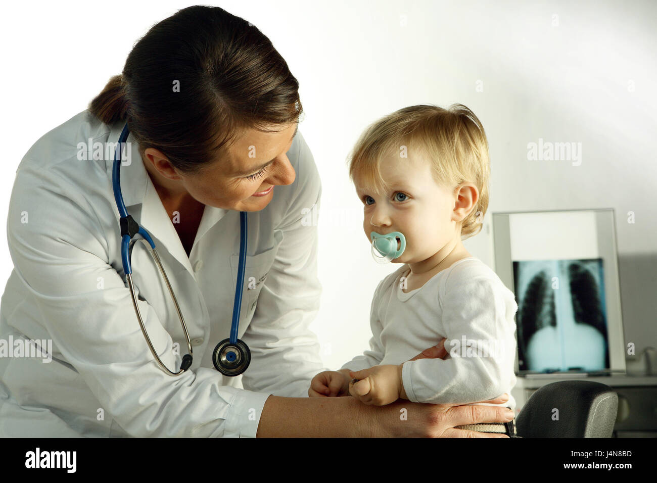 Practise, pediatrician, hold, look, child, medical practise, clinic ...