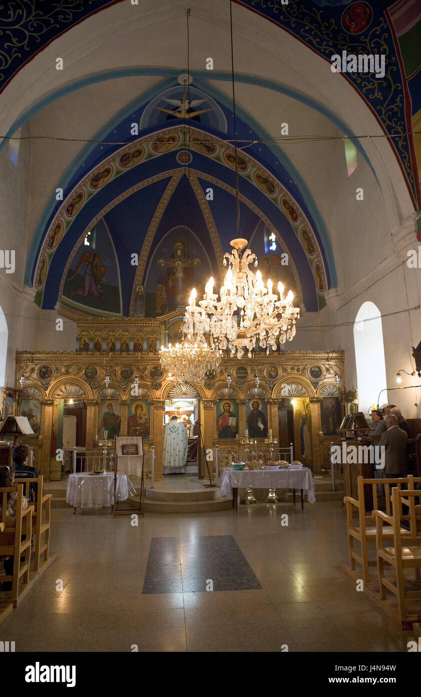 Cyprus, Salamiou, church, inside, Greek-orthodox, service ...
