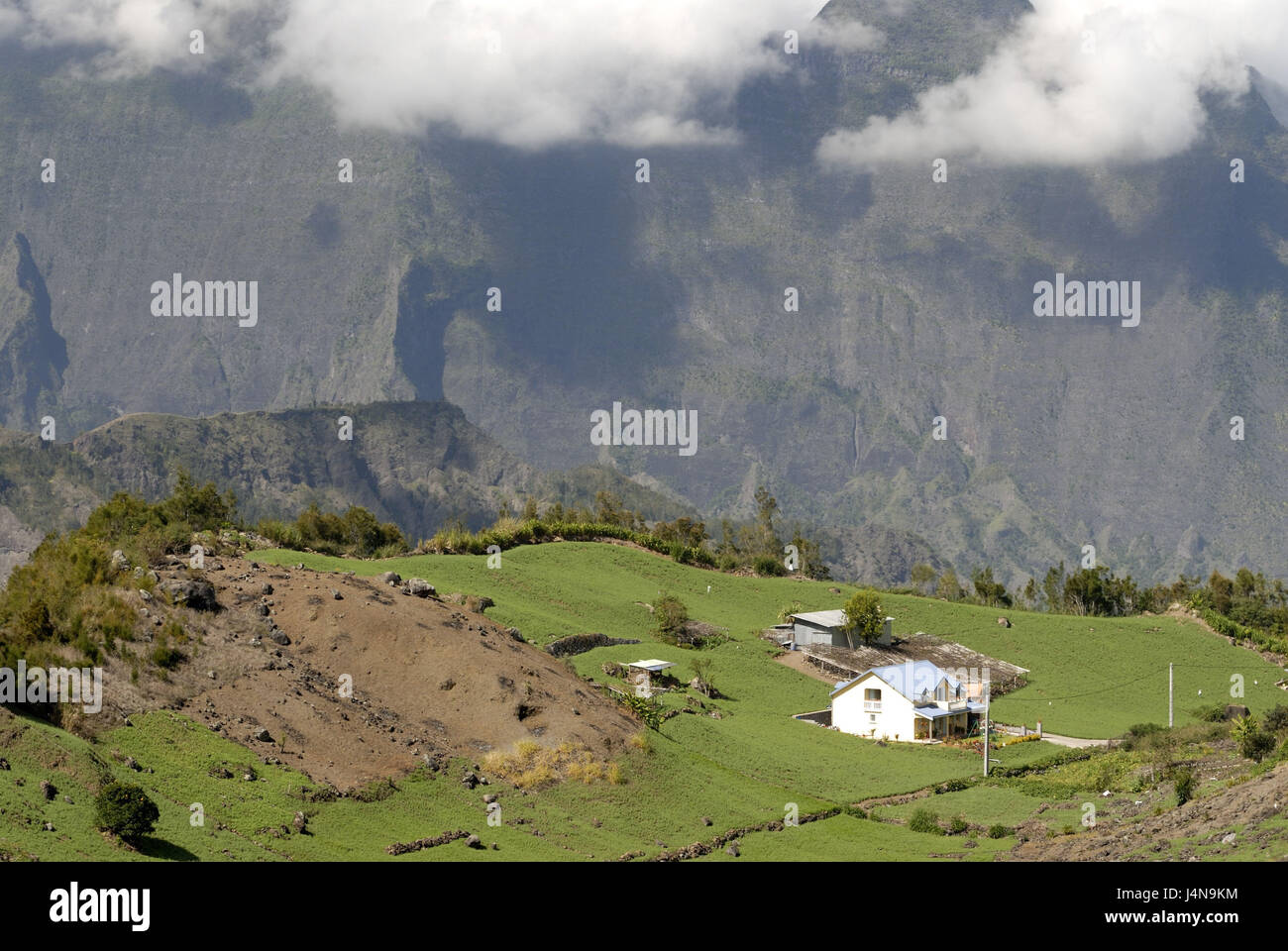 Farm, volcano crater, Cirque de Cilaos, La Reunion Stock Photo - Alamy