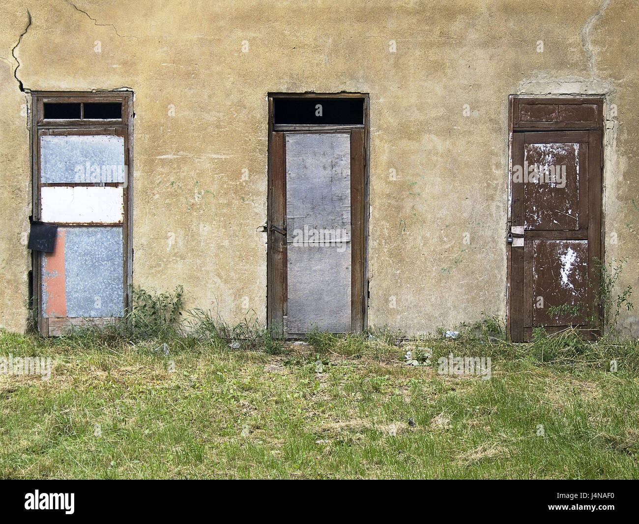 House, detail, doors, three, old, building, facade, defensive wall ...