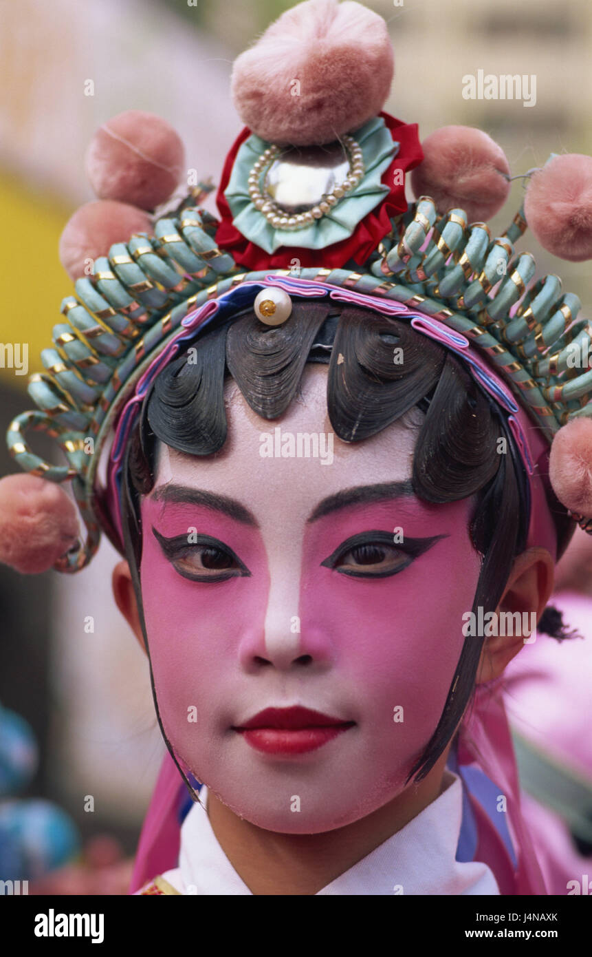 China, Hong Kong, Chinese opera, actor, dresses up, portrait, Asia ...