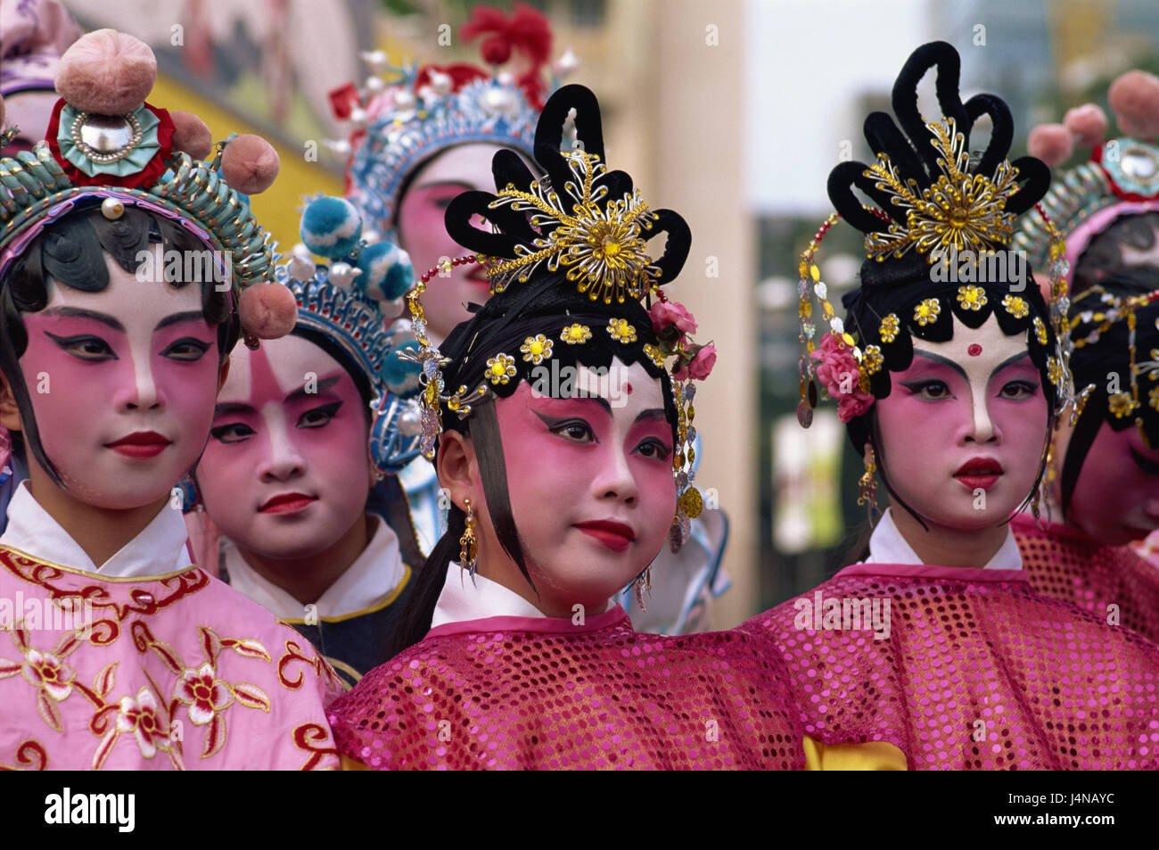 China, Hong Kong, Chinese opera, actresses, dresses up, portrait, Asia ...