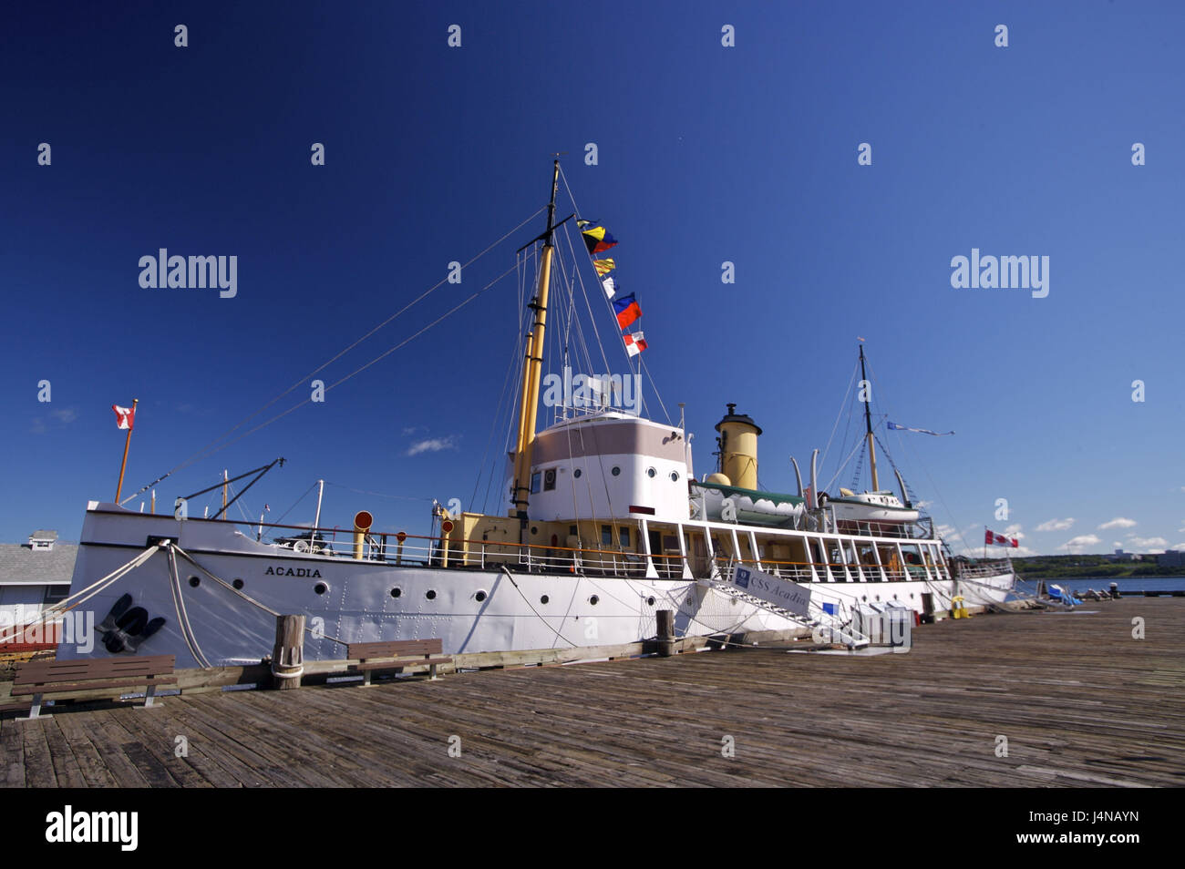 Ship, CSS Acadia, landing stage, harbour, Halifax, Nova Scotia, Canada ...