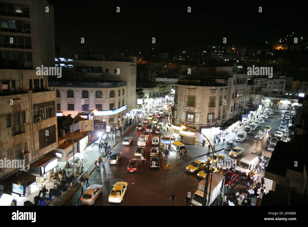 The Middle East, Jordan, Amman, traffic, overview, night Stock Photo ...