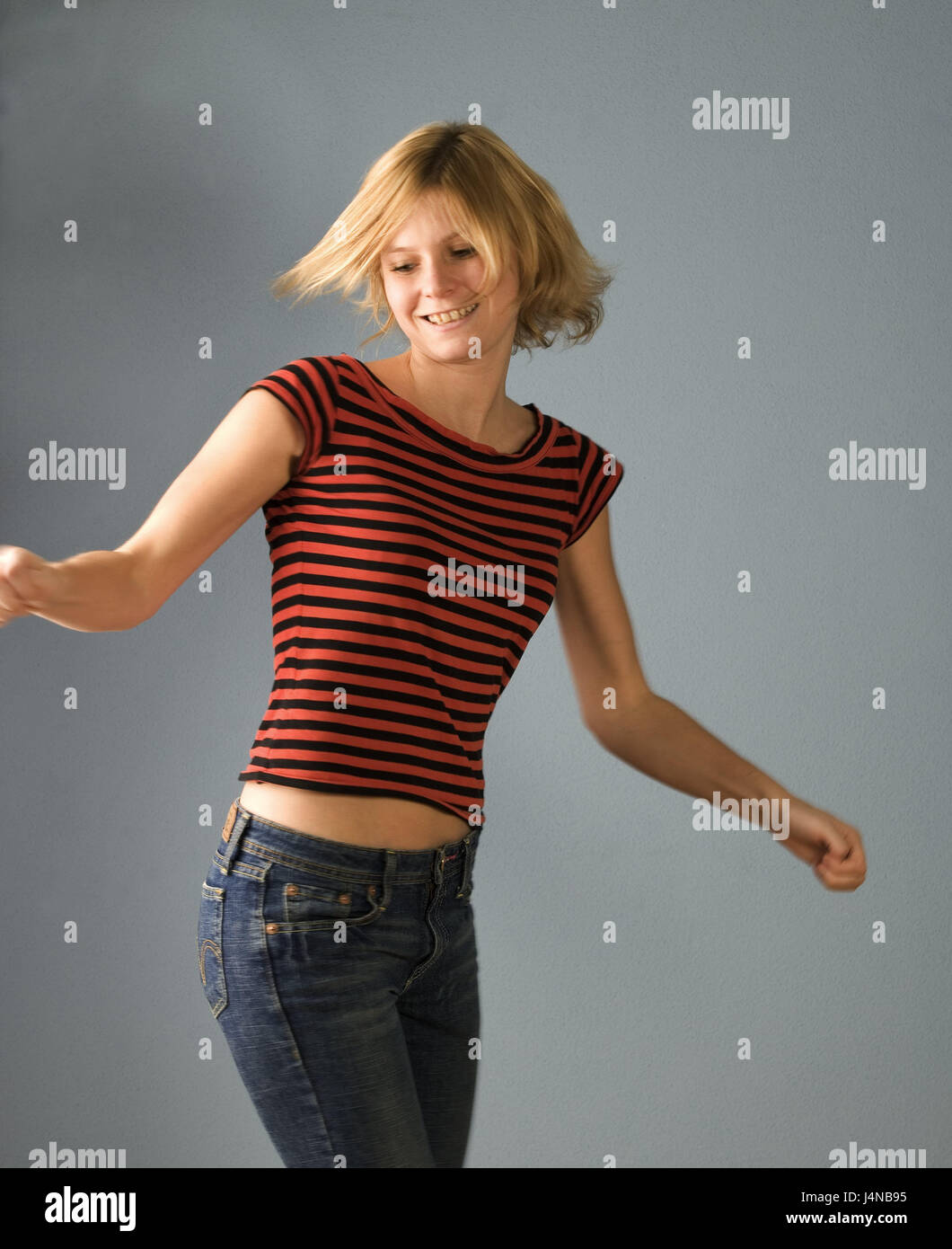 Woman, young, blond, dance, happily, people, young persons, motion ...