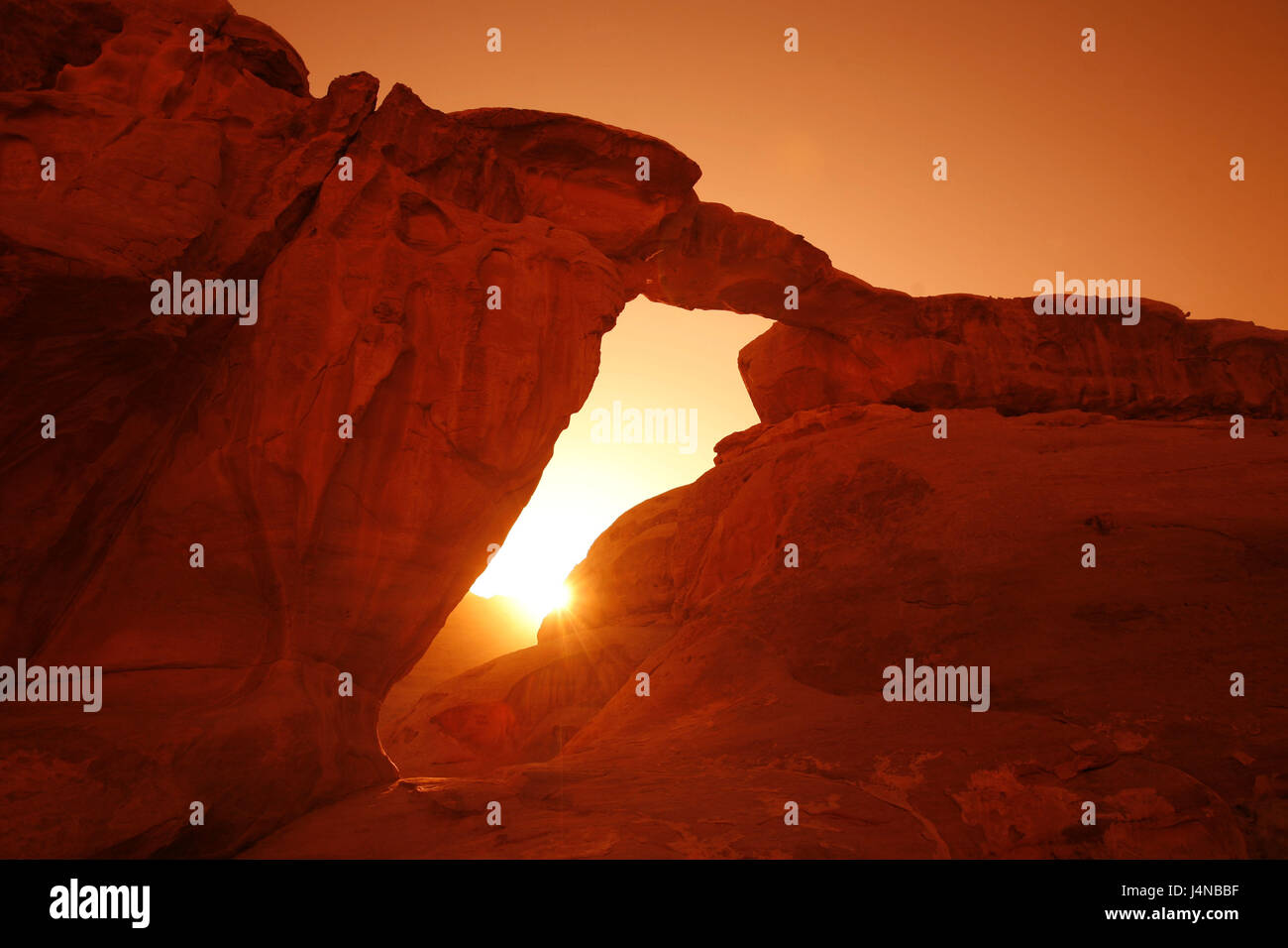 The Middle East, Jordan, wadi rum, bile formation, the sun, back light ...