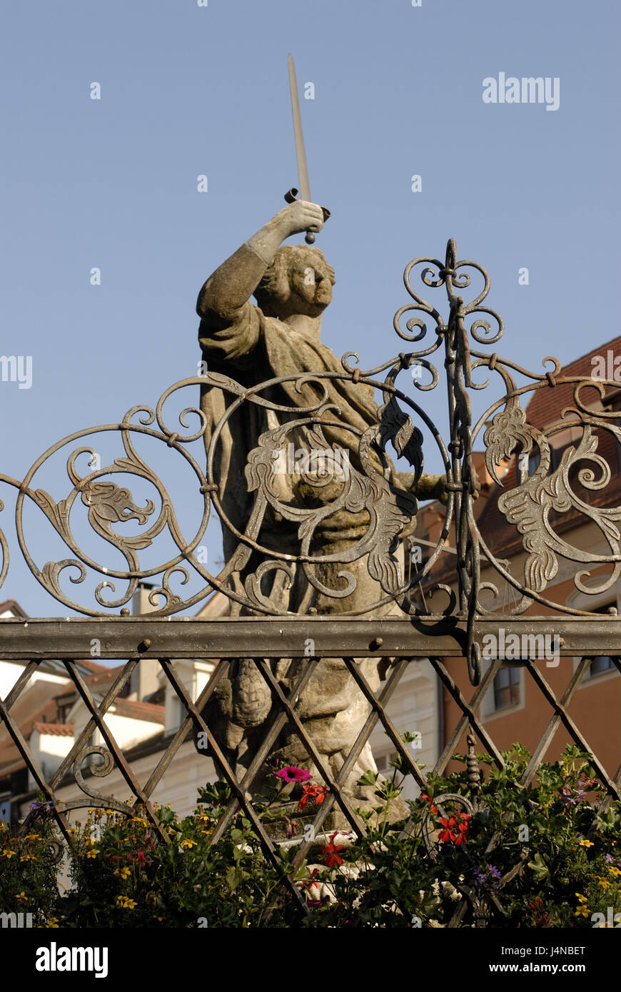 Germany, Bavaria, Regensburg, space Haid, Justice's well Stock Photo ...