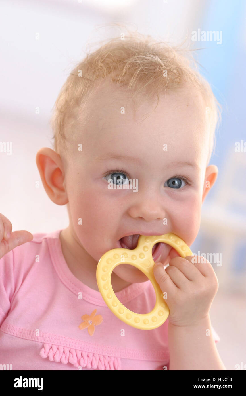 Baby, 5 months, Beißring, chew, portrait Stock Photo - Alamy