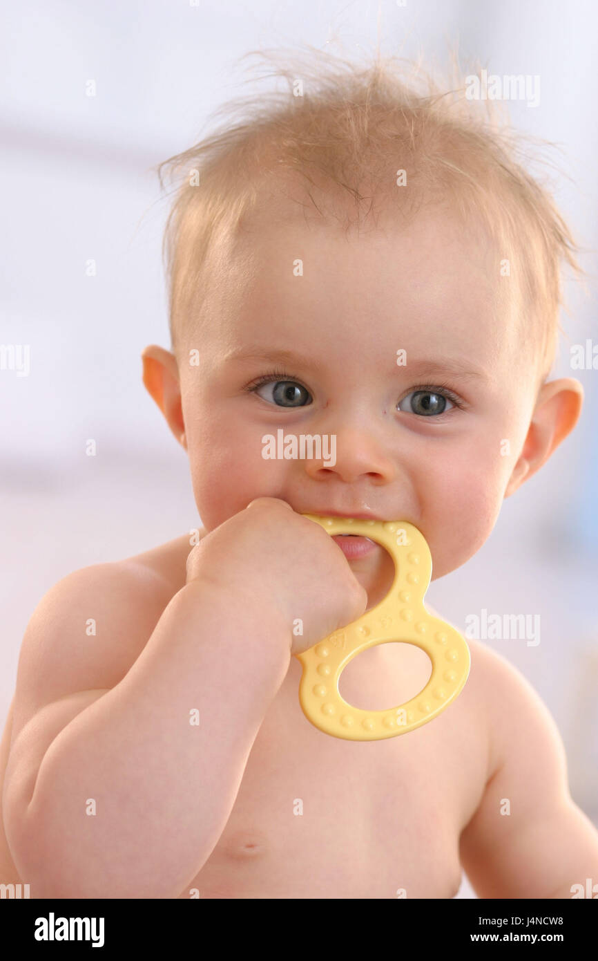 Baby, 6 months, Beißring, chew, portrait Stock Photo - Alamy