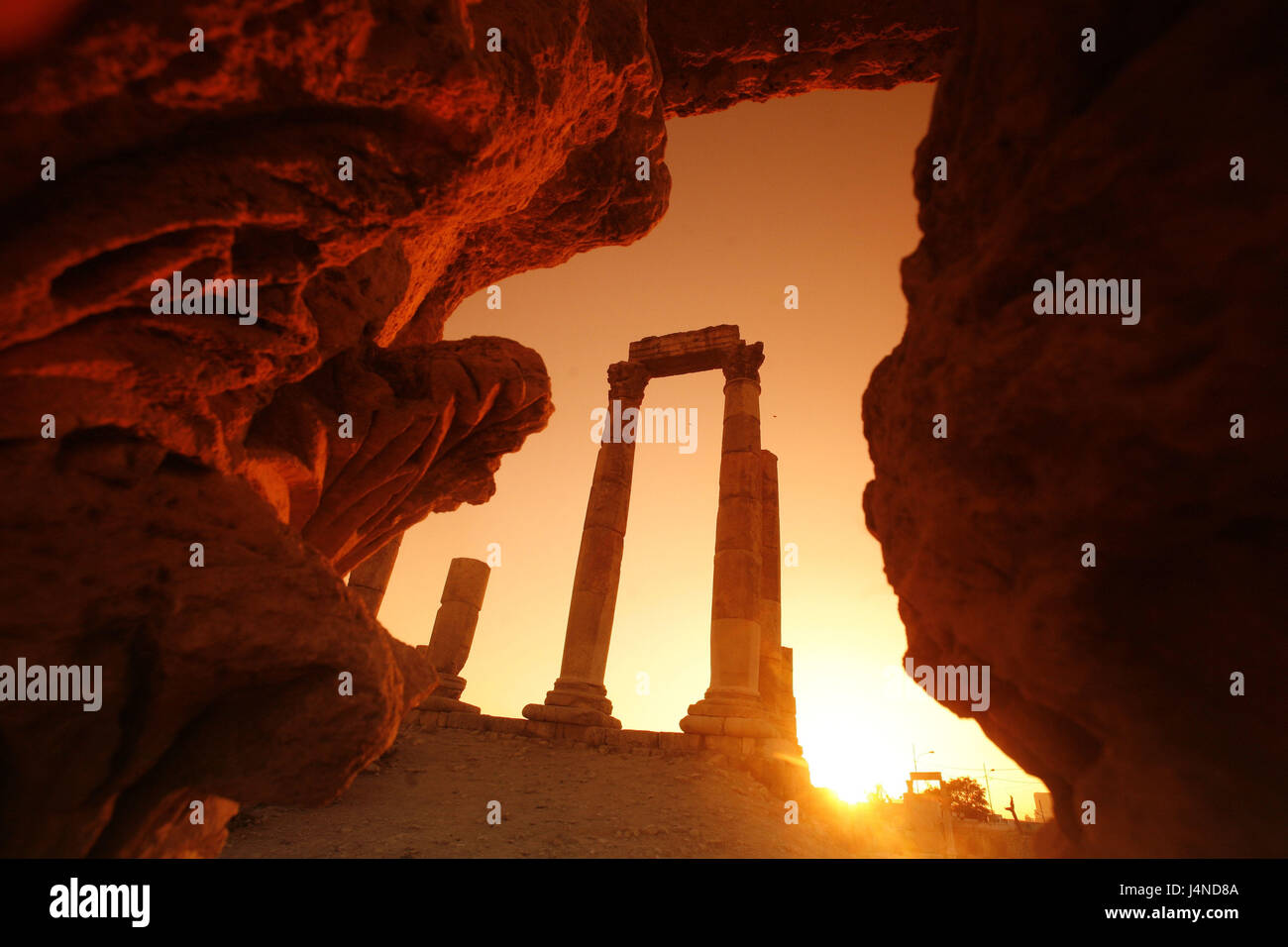 The Middle East, Jordan, Amman, Herkulestempel, pillars, ruins, sundown ...